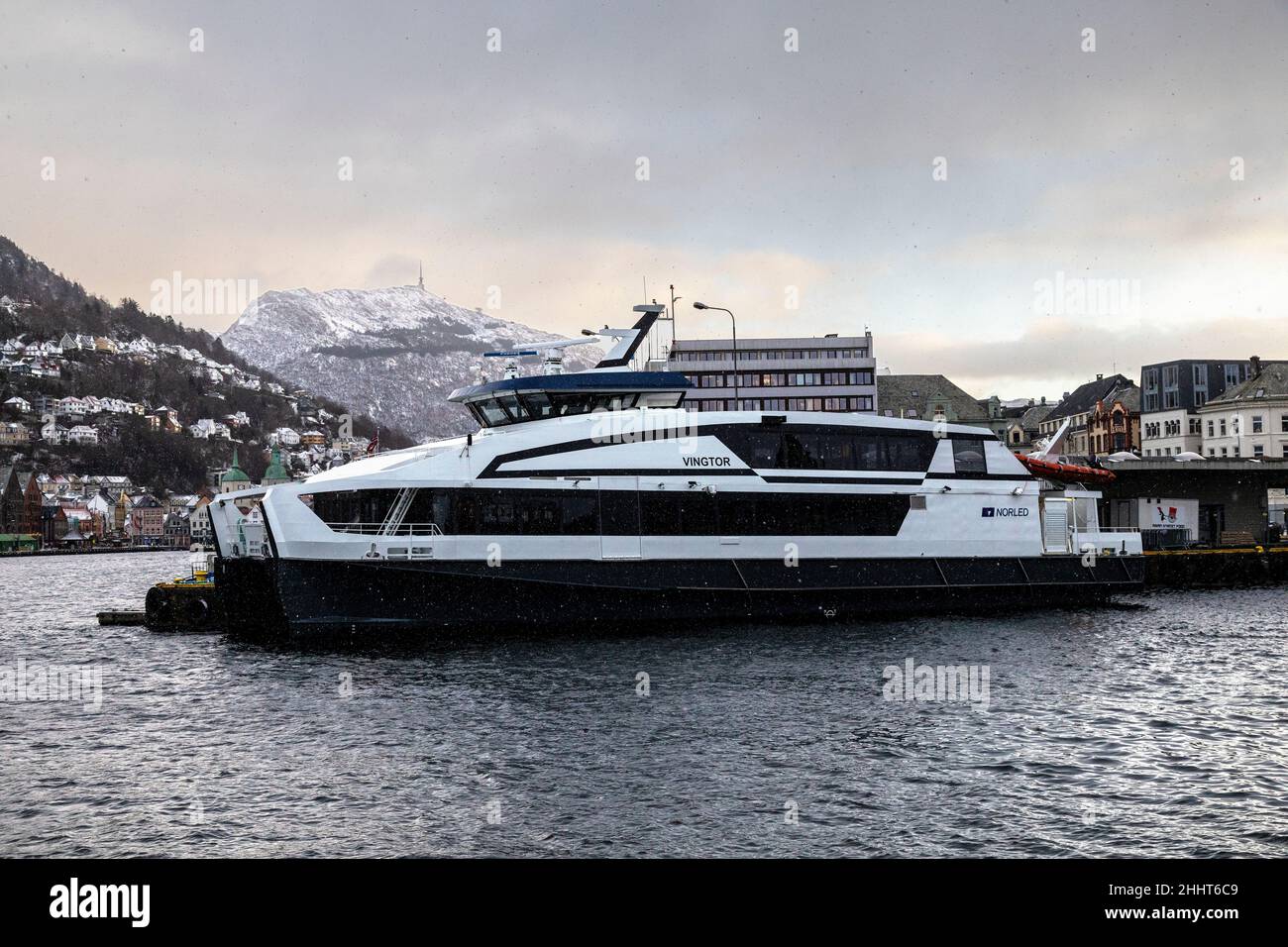 High speed passenger catamaran Vingtor in the port of Bergen, Norway ...