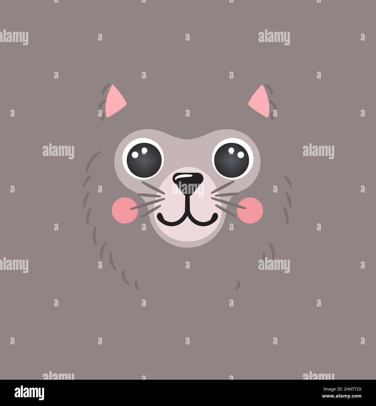 Cute wolf portrait square smile head cartoon round shape animal face ...