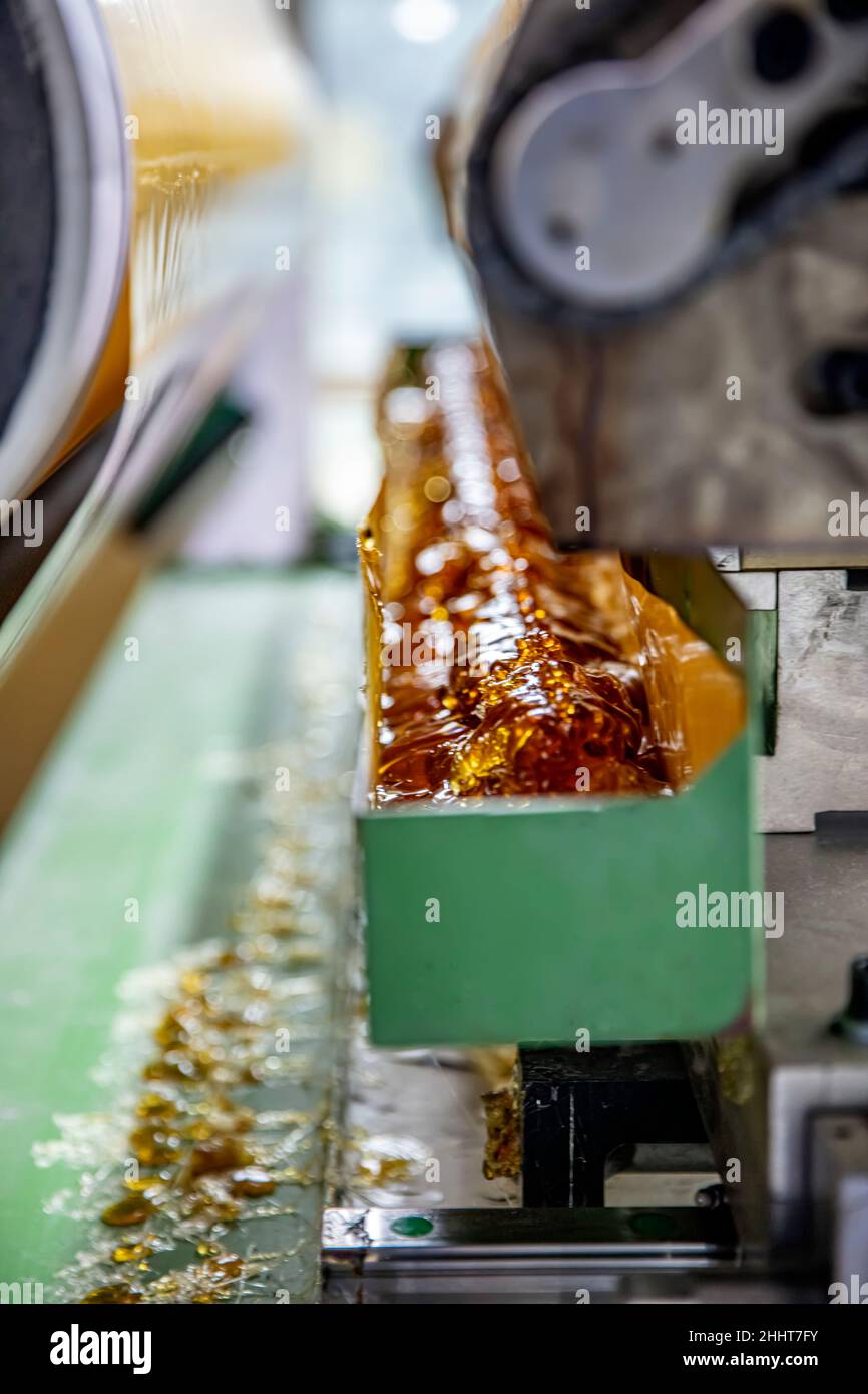 Tape manufacturing factory. Storage of excess resin and adhesive in the ...