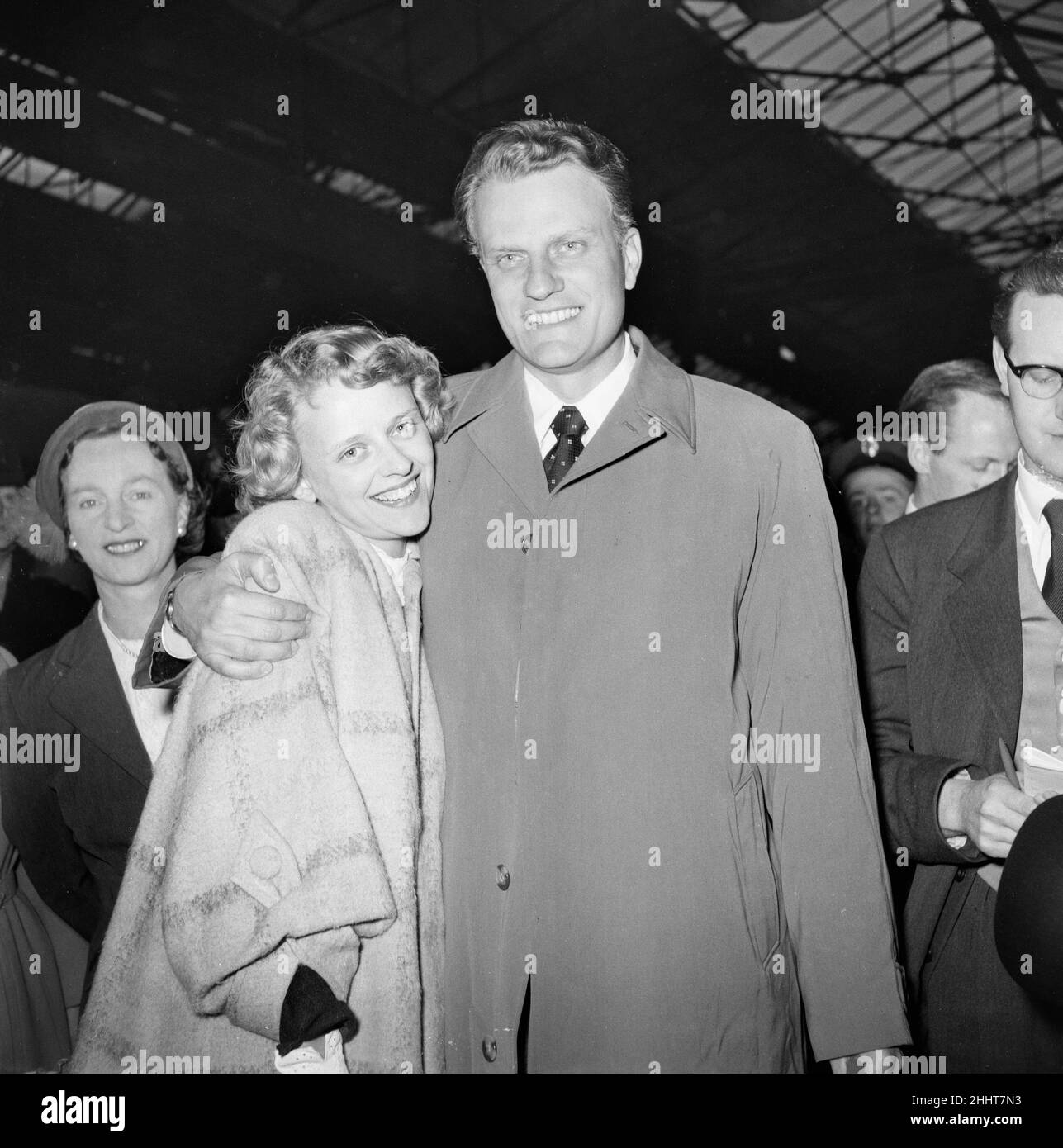 American evangelist Billy Graham arrives at Euston Station in London ...