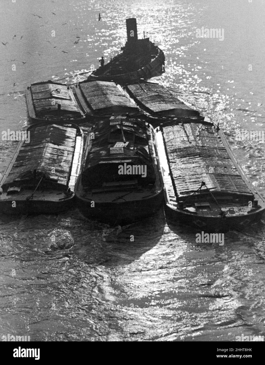 A scene showing barges on the River Thames 20th December 1937 Stock ...