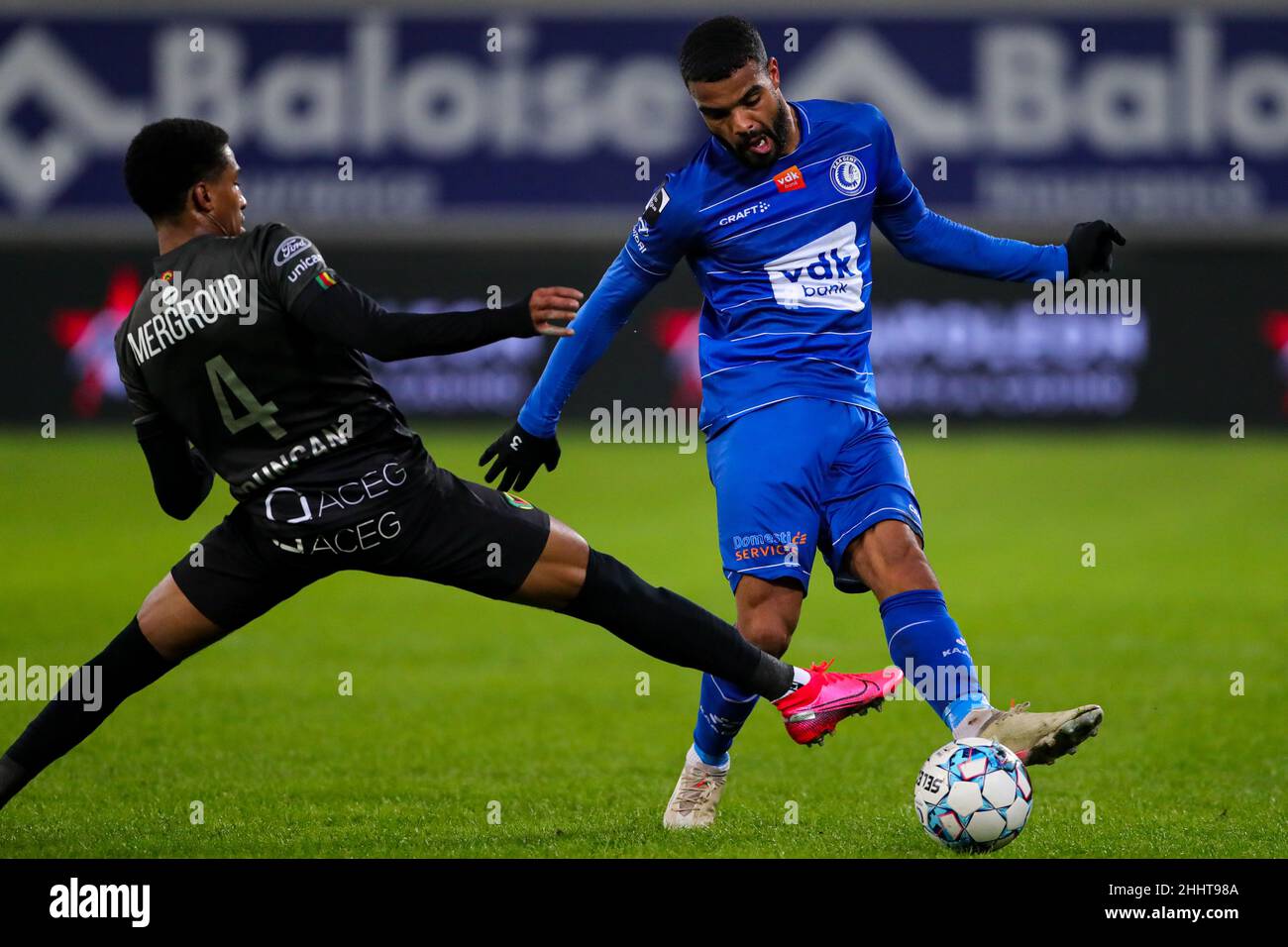 GENT, BELGIUM - JANUARY 25: Christopher Operi of KAA Gent, Kyle Duncan ...