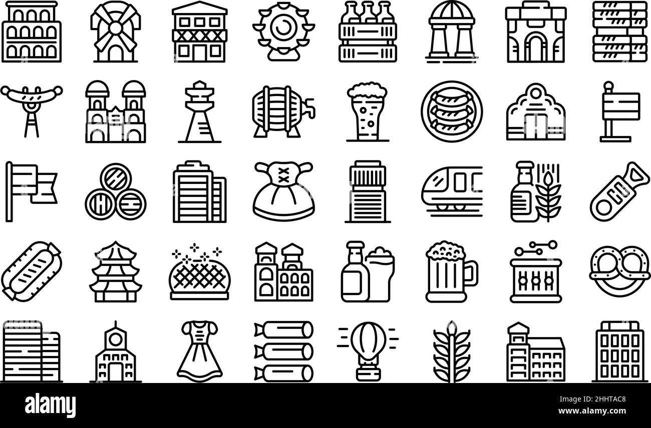 Munich icons set outline vector. City building. Skyline architecture ...