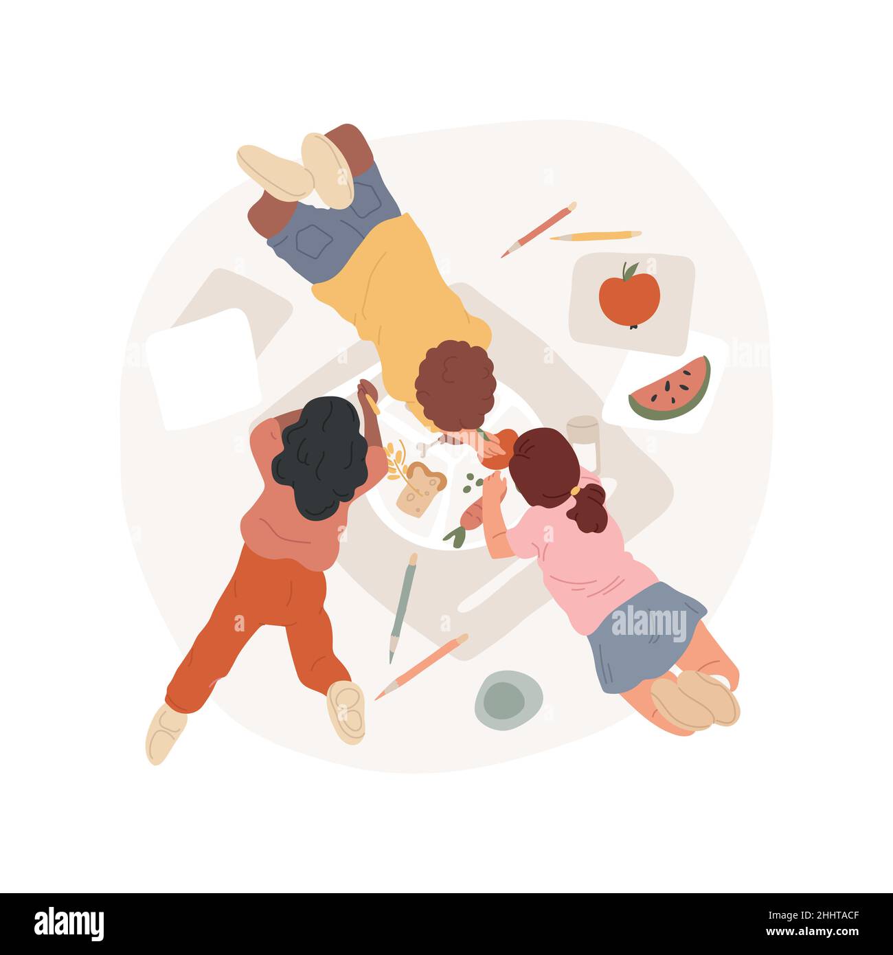 Drawing healthy plate abstract concept vector illustration. Children ...