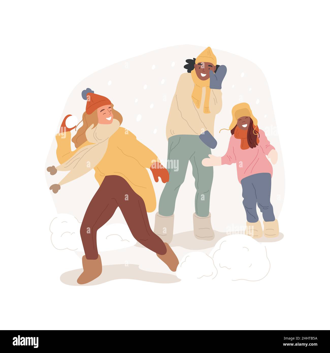 Playing snowballs isolated cartoon vector illustration. Family members ...