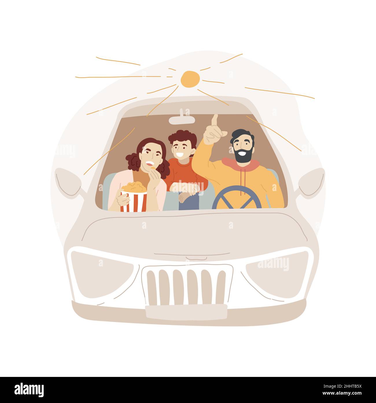 Drive-in cinema isolated cartoon vector illustration. Family outing ...