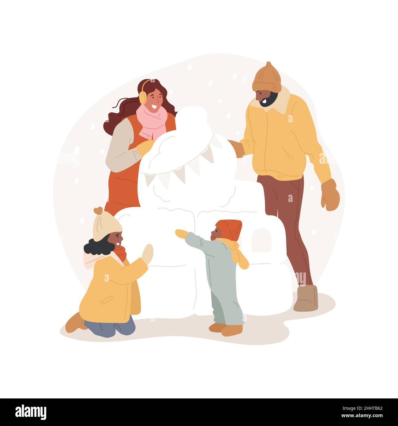 Snow sculpture isolated cartoon vector illustration. Family leisure ...