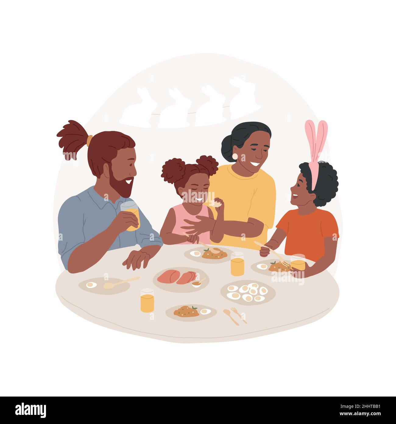 Black Family Eating Together Cartoon