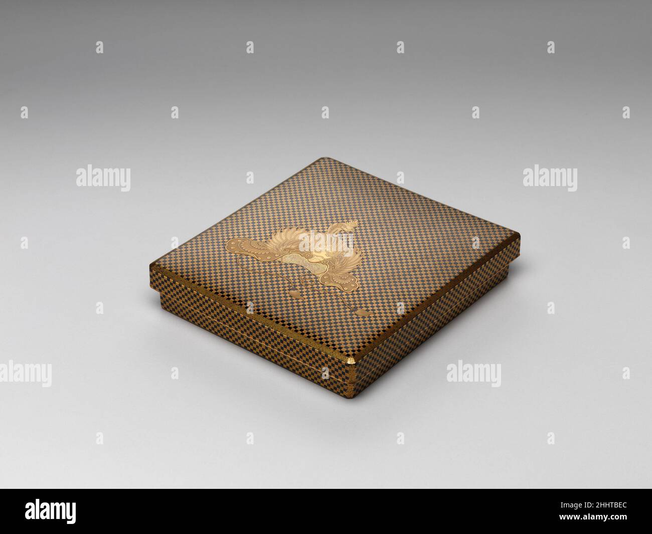 Box for Square Calligraphy Paper (shikishi-bako) with a Bugaku Helmet ...