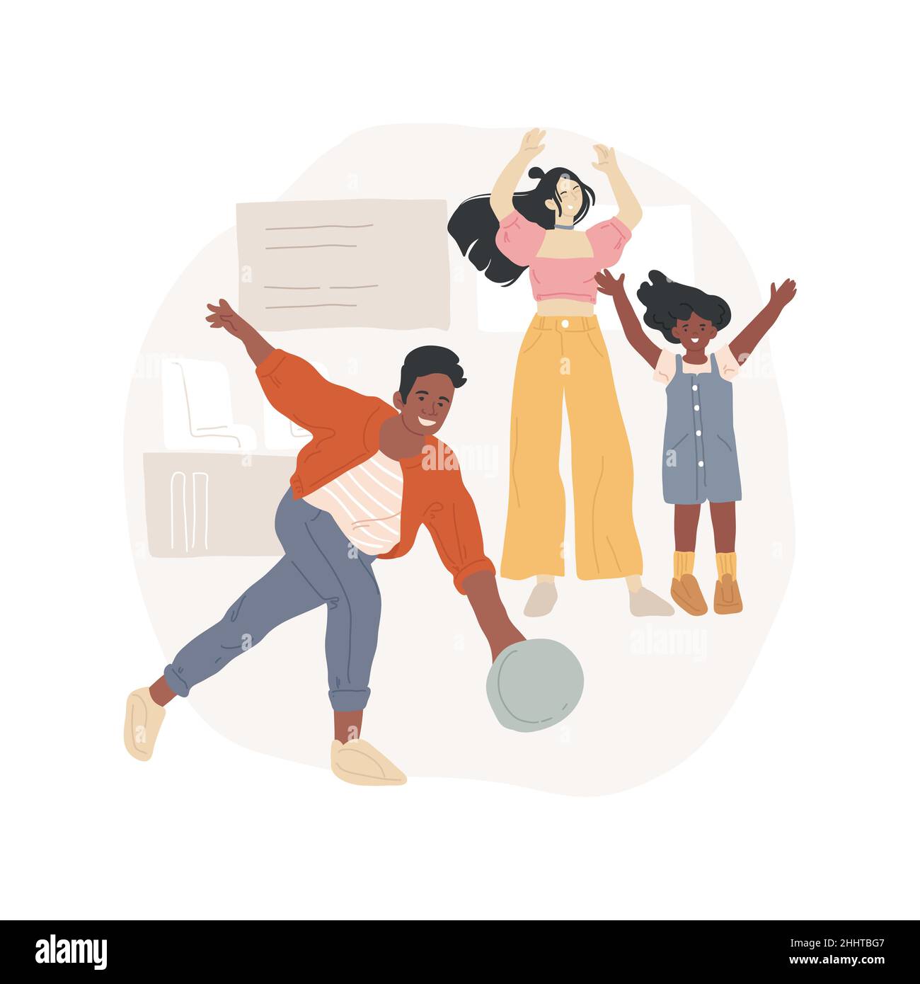 Bowling isolated cartoon vector illustration. Family party at bowling ...