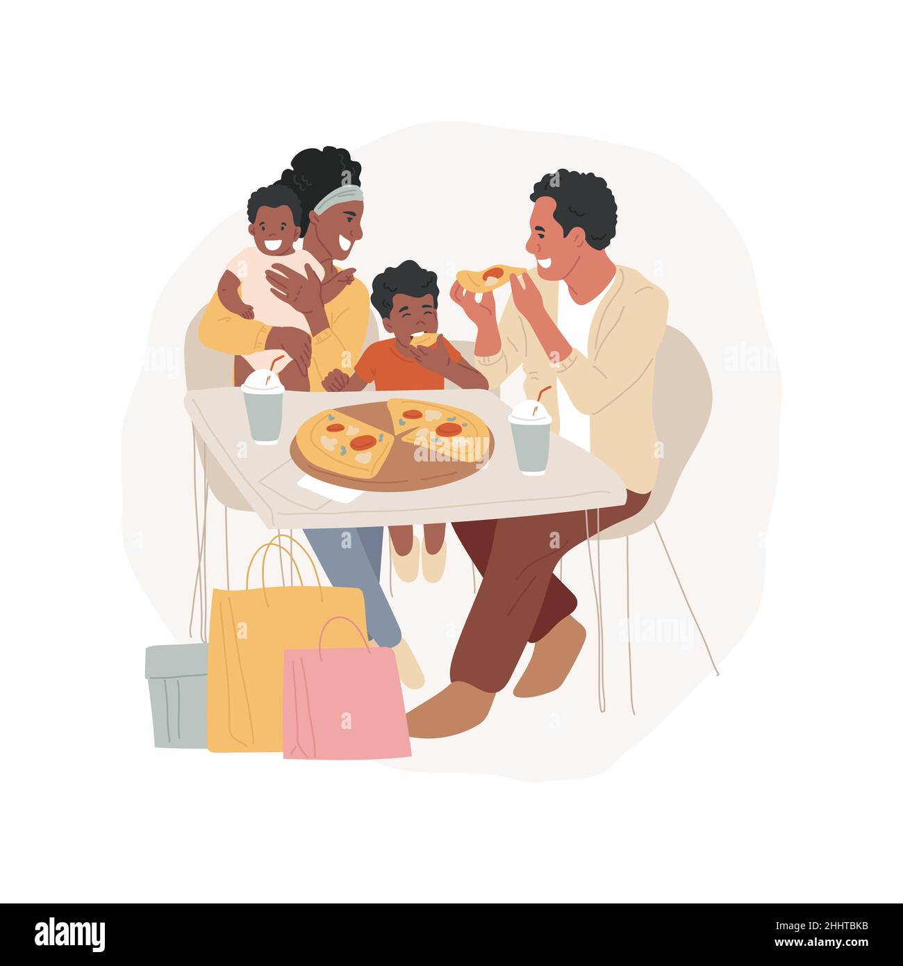 Quick snack isolated cartoon vector illustration. Family at food court ...