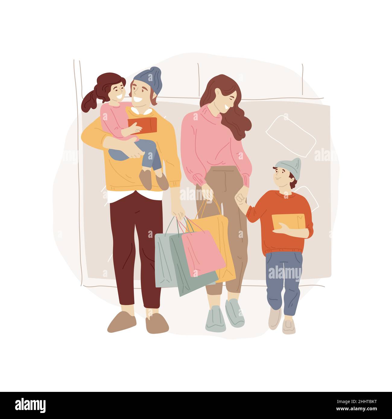 Family shopping isolated cartoon vector illustration. Smiling family ...