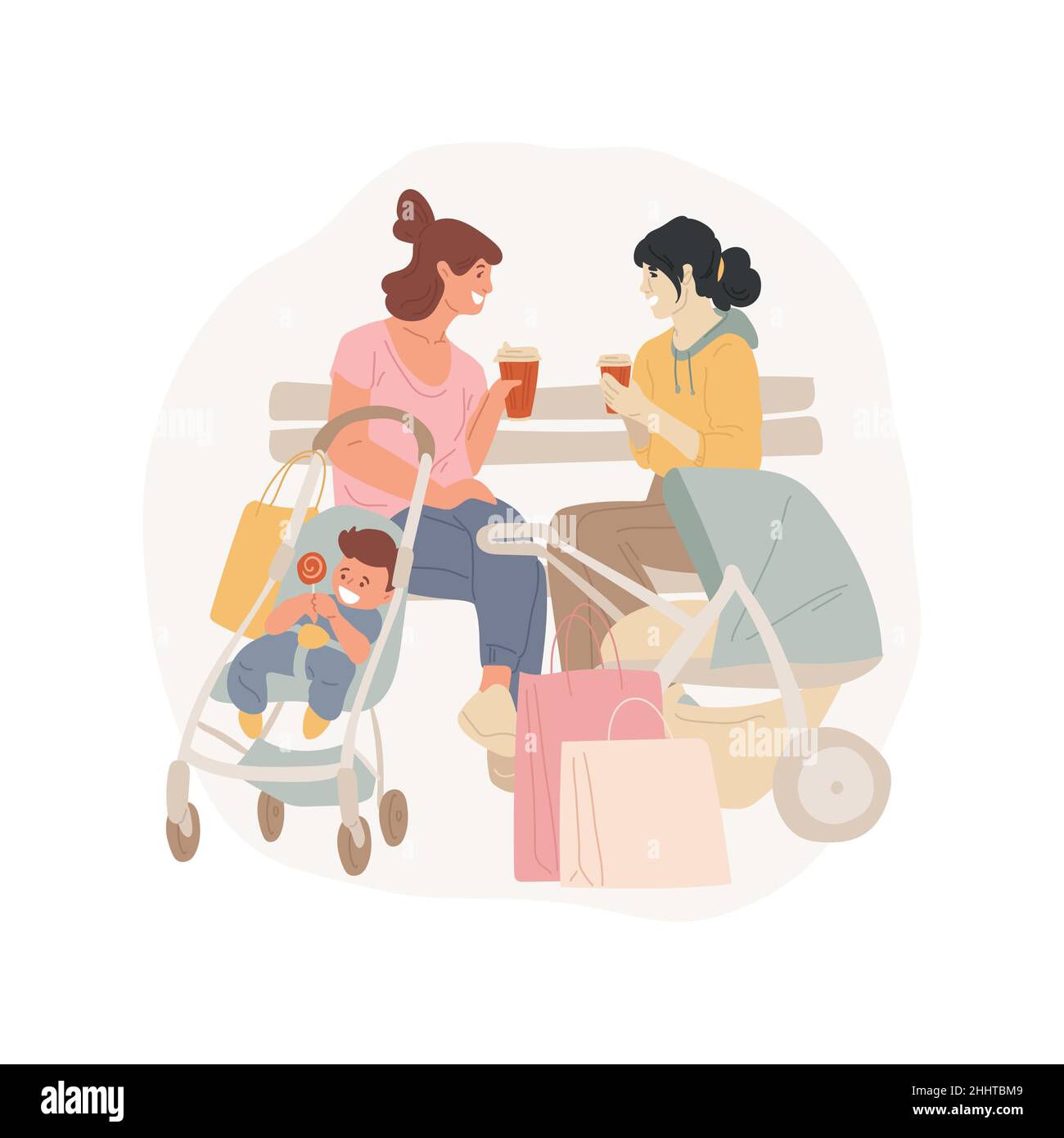Coffee break isolated cartoon vector illustration. Moms with strollers ...