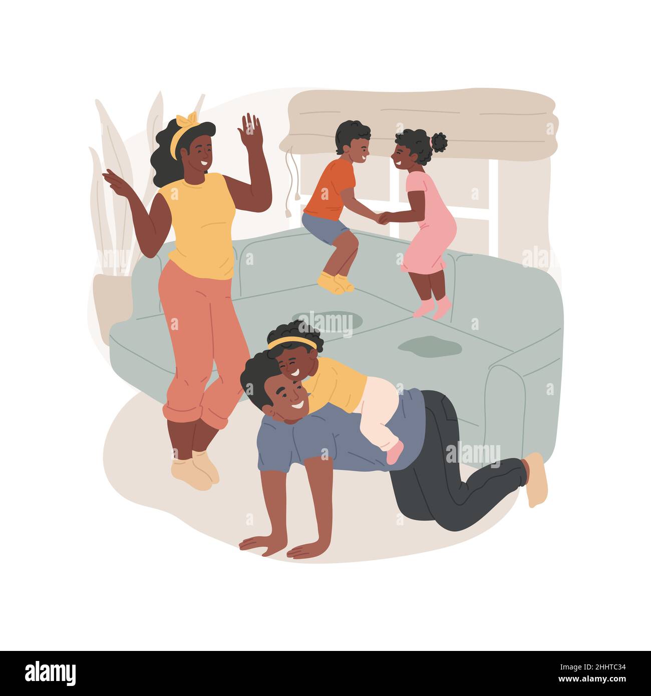 Home entertainment isolated cartoon vector illustration. Kids jumping ...