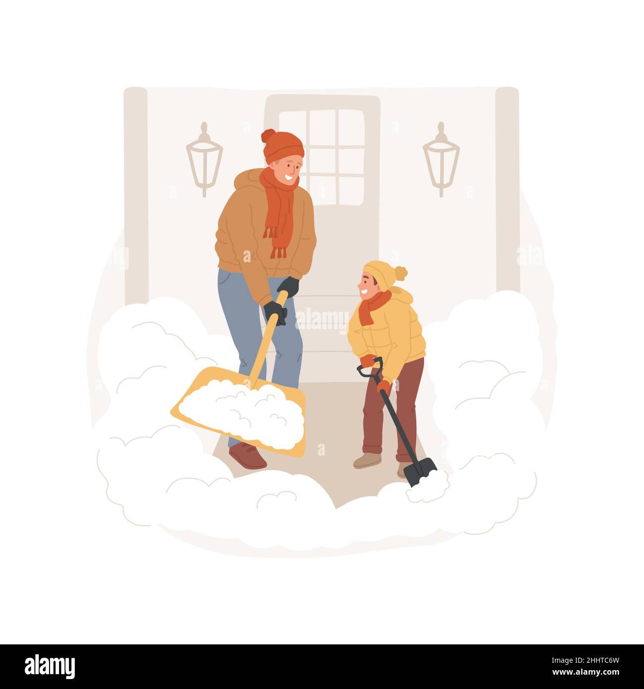 Sidewalk snow removal isolated cartoon vector illustration. Family ...