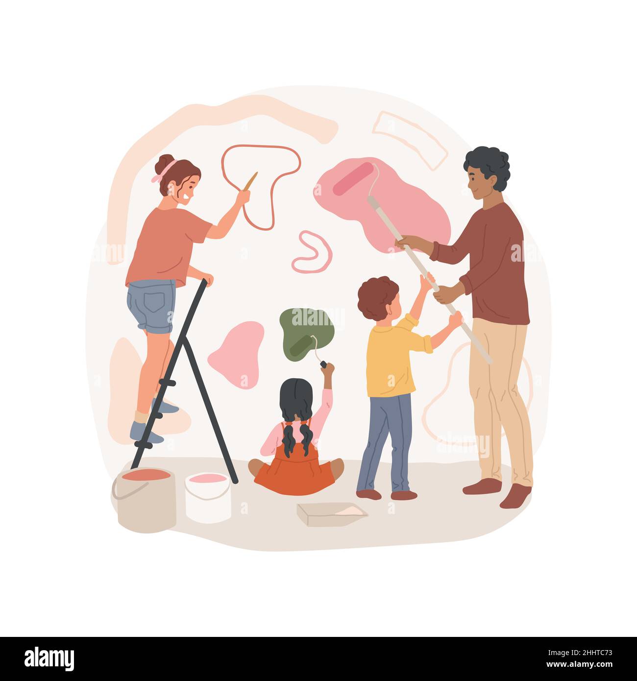 Painting the walls indoors isolated cartoon vector illustration. Happy ...