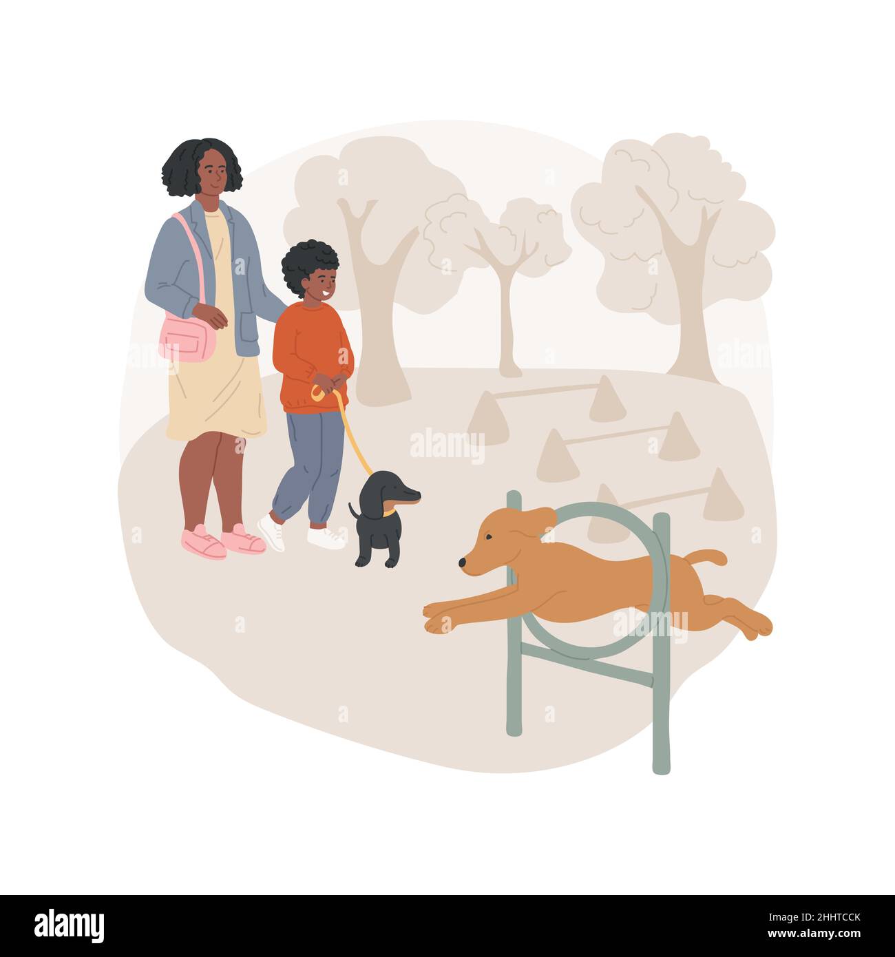 Dog park isolated cartoon vector illustration. Family with pet in a ...