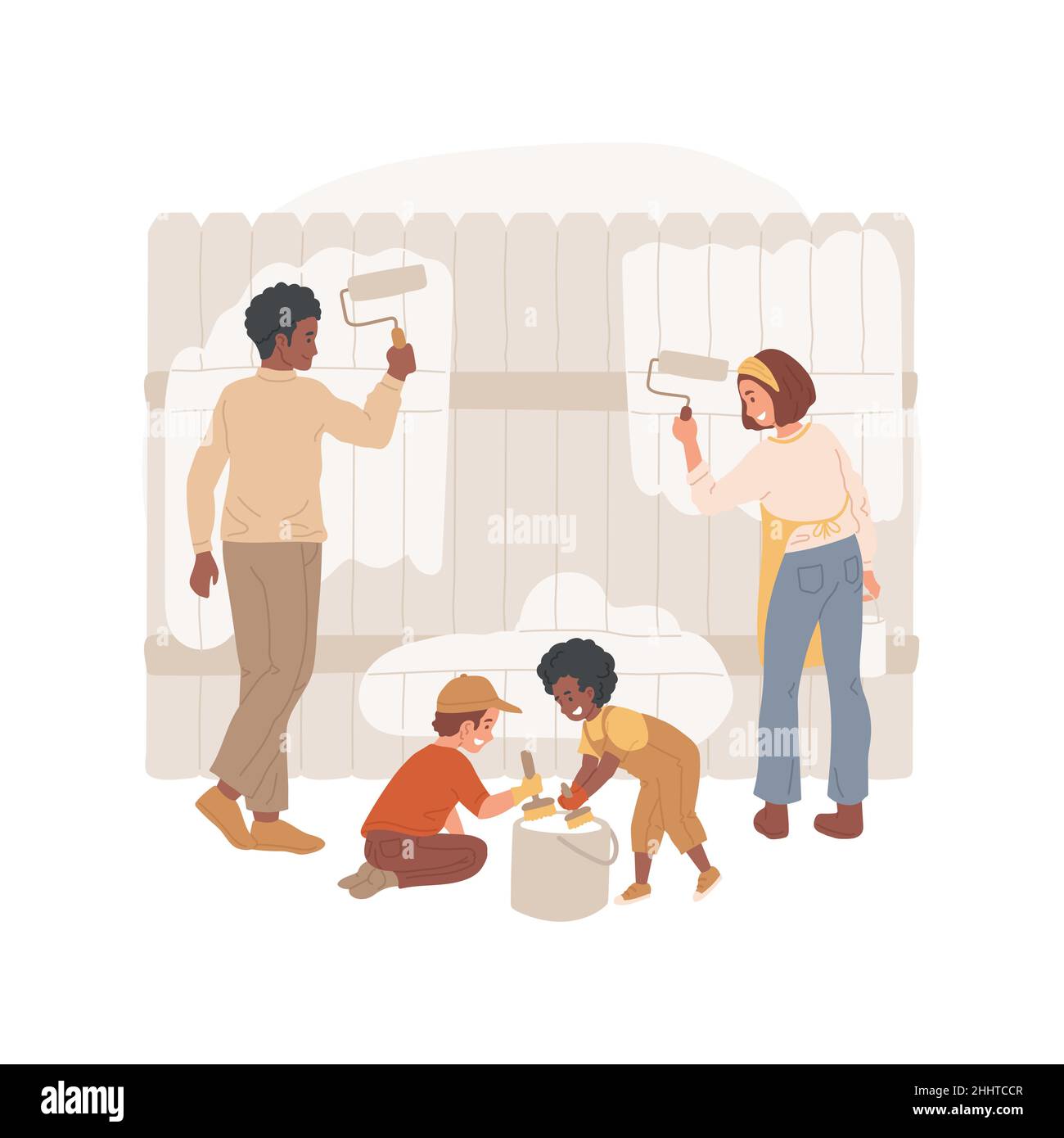 Painting the fence isolated cartoon vector illustration. Family members ...