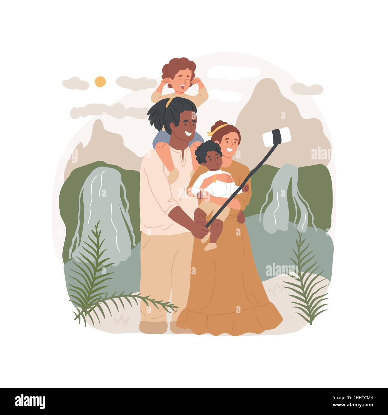 Family selfie isolated cartoon vector illustration. Family taking photo ...