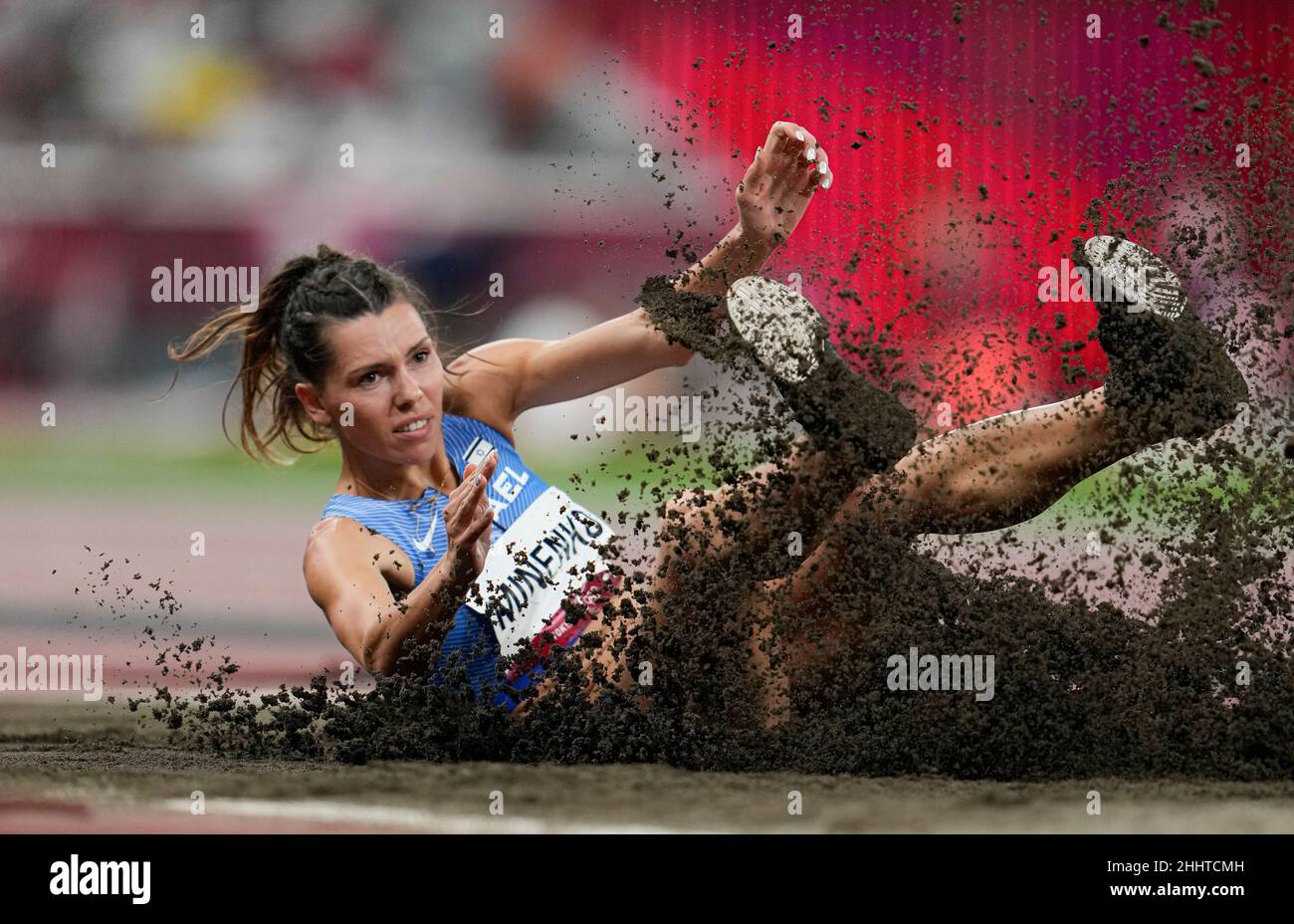 Hanna Minenko competing in the Triple Jump at the 2020 Tokyo Olympics ...
