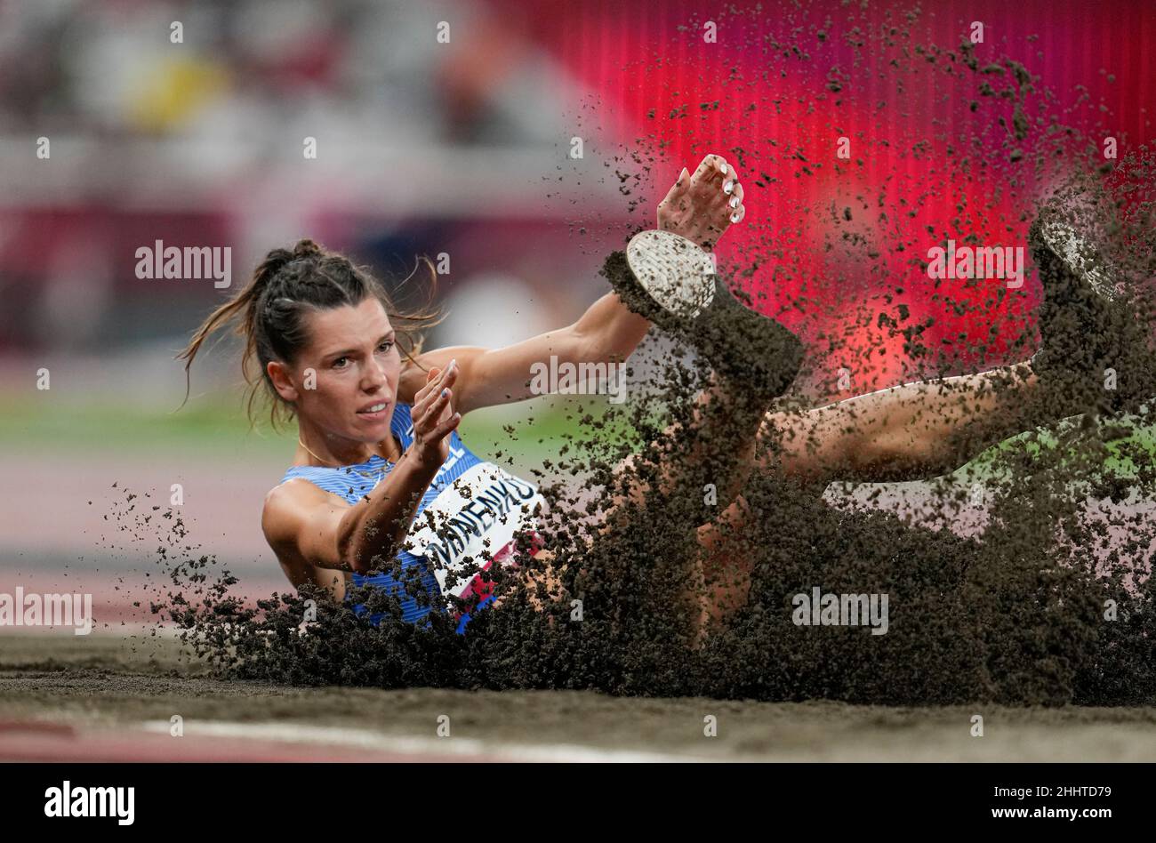 Hanna Minenko competing in the Triple Jump at the 2020 Tokyo Olympics ...