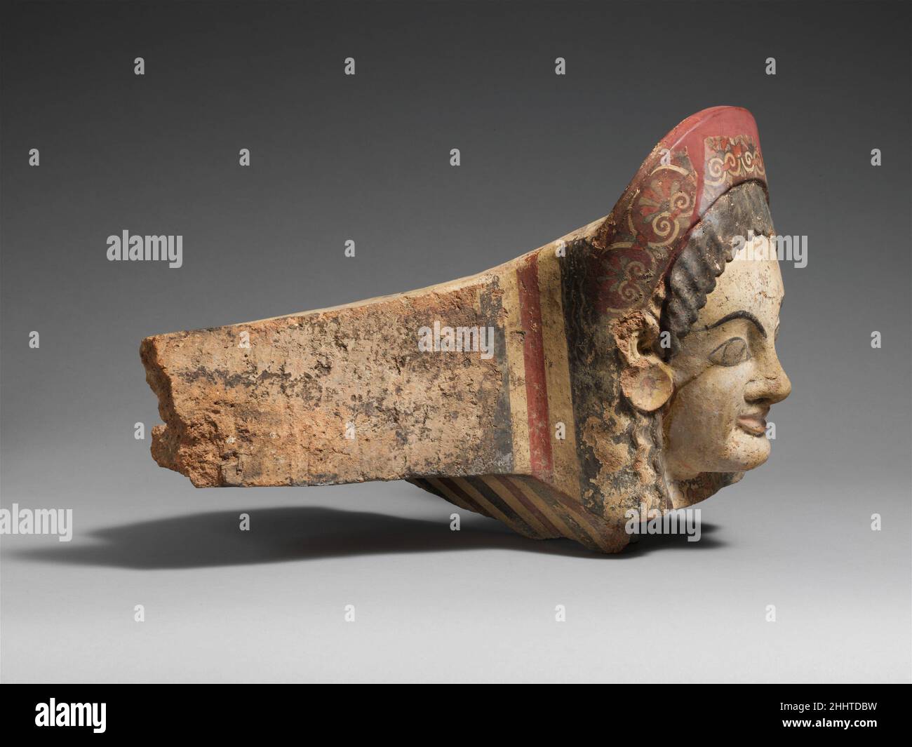 Terracotta antefix (roof tile) late 6th century B.C. Etruscan Head of a ...