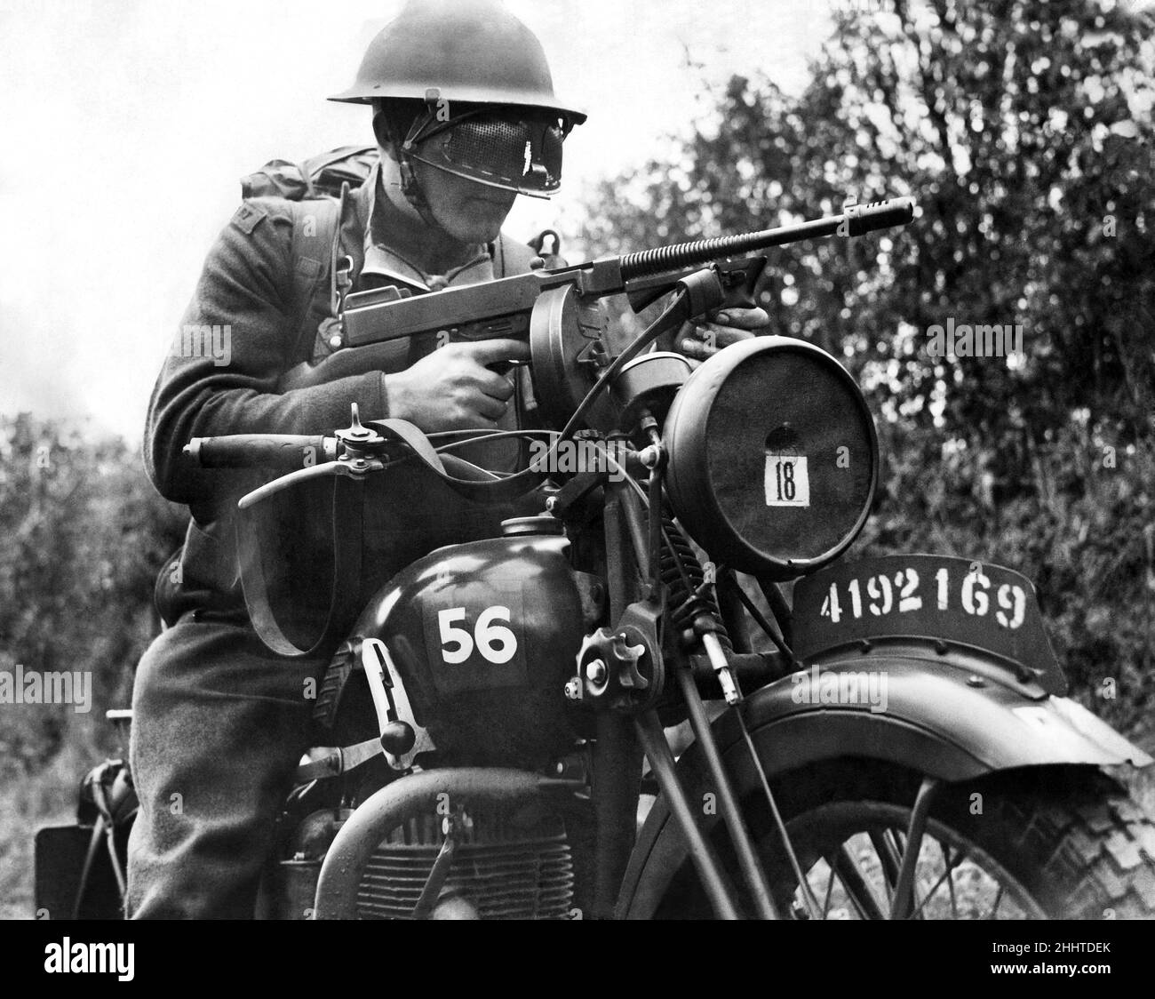 Army Training. Army motorcycle rider trains for invasion. November 1940 ...
