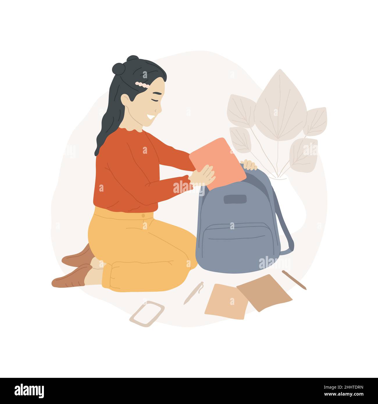 Pack a backpack abstract concept vector illustration. Smiling girl ...