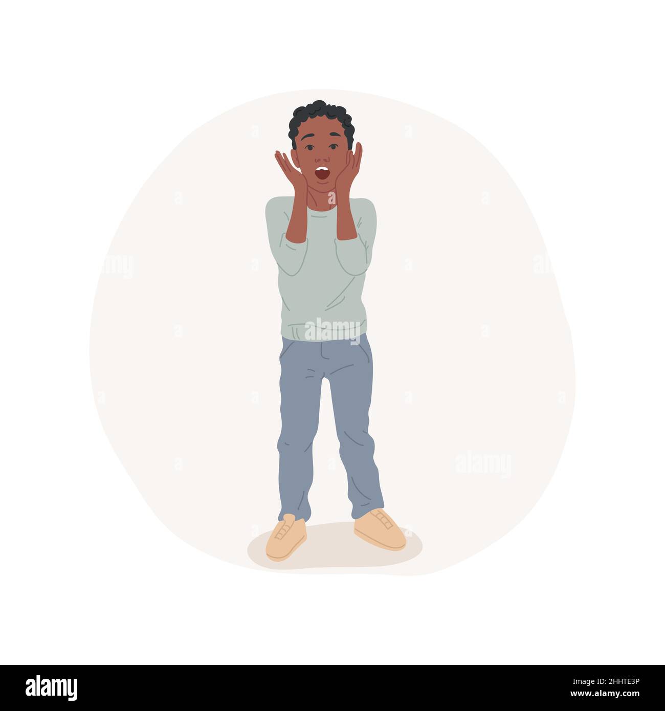 Excitement isolated cartoon vector illustration. Exited boy showing wow ...