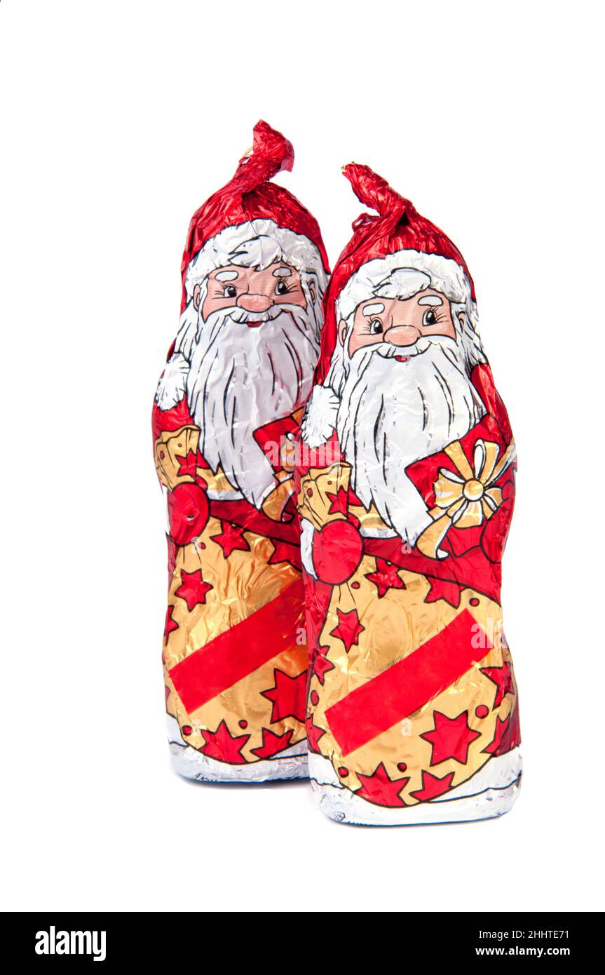chocolate santa claus in foil, holiday christmas gift isolated on the ...