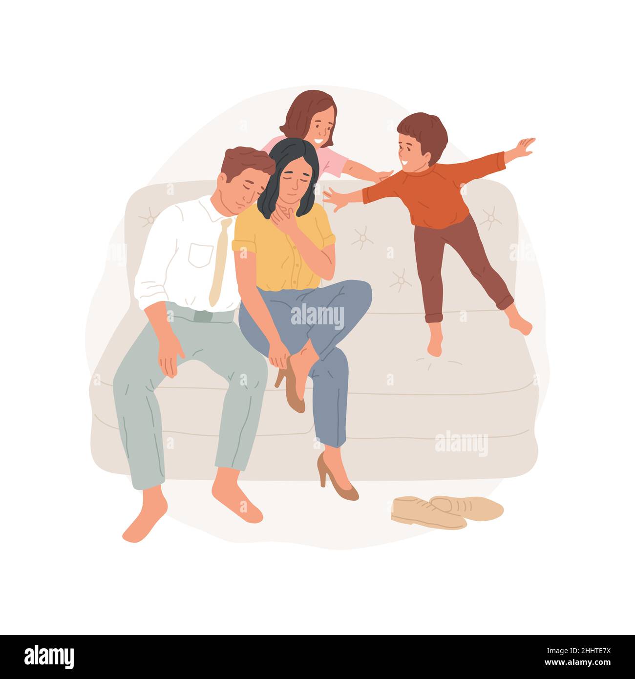 Tired parents abstract concept vector illustration. Tired adults came ...