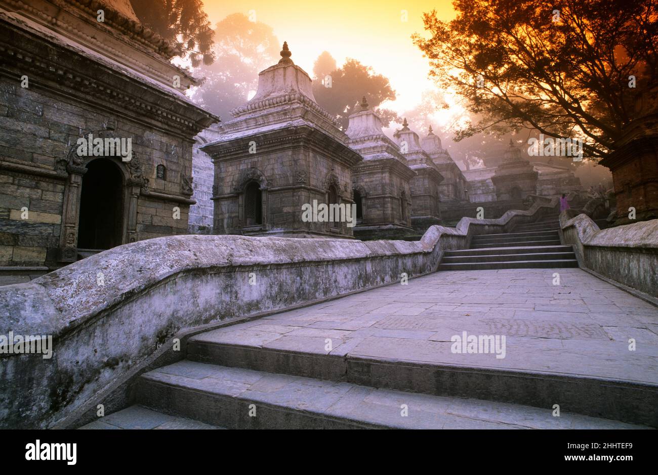 Row of Shiva Hindu Temples at sunrise, Pashupatinath Hindu Temple ...