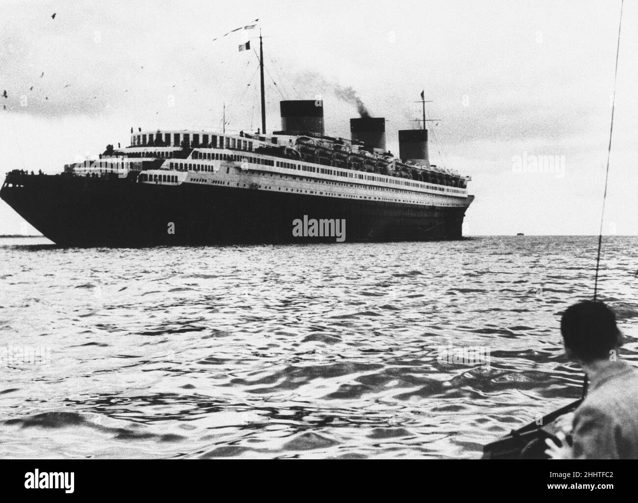 Ocean Liner 'The Normandie' starting off on a Trans-Atlantic voyage ...
