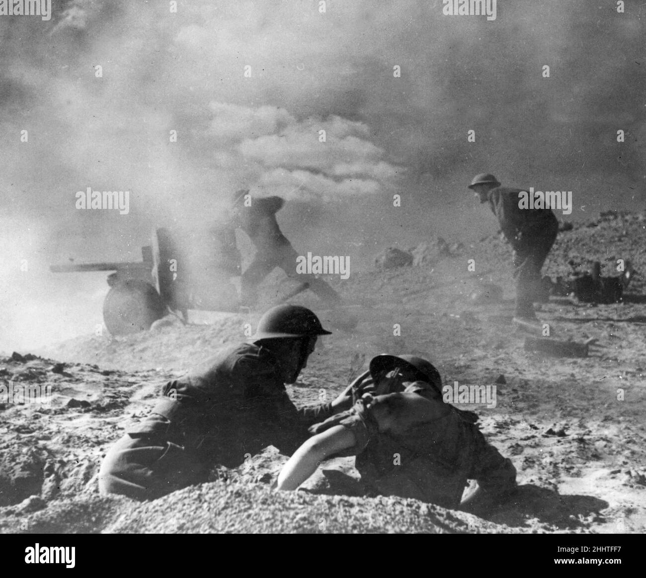 A British 8th Army (Desert Rats) 6 pounder artillery piece in action in ...
