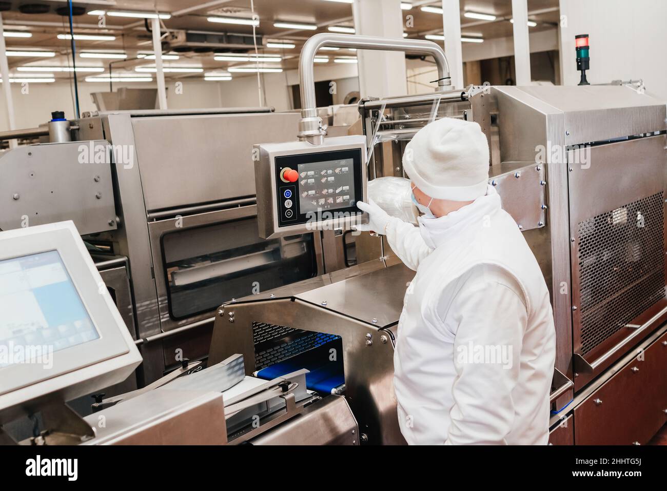 Meat processing plant.Industrial equipment at a meat factory.Modern ...