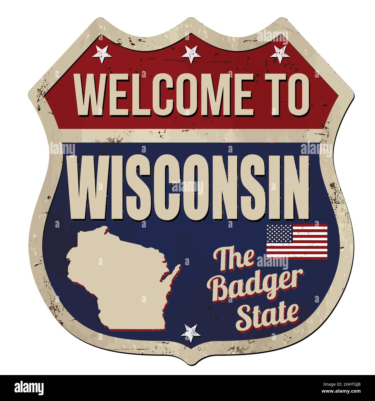 Welcome to Wisconsin vintage rusty metal plate on a white background ...