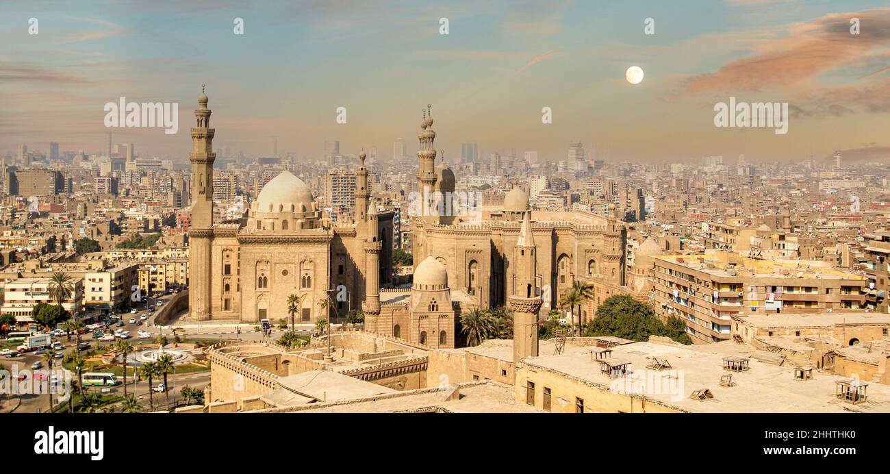 Panoramic view to the Rifai and Sultan Hassan Mosques in Cairo, Egypt ...