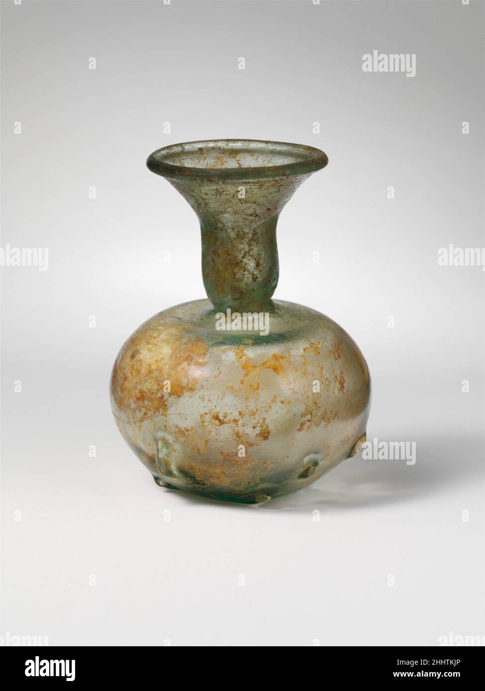 Glass flask ca. 2nd–3rd century A.D. Roman Translucent blue green ...