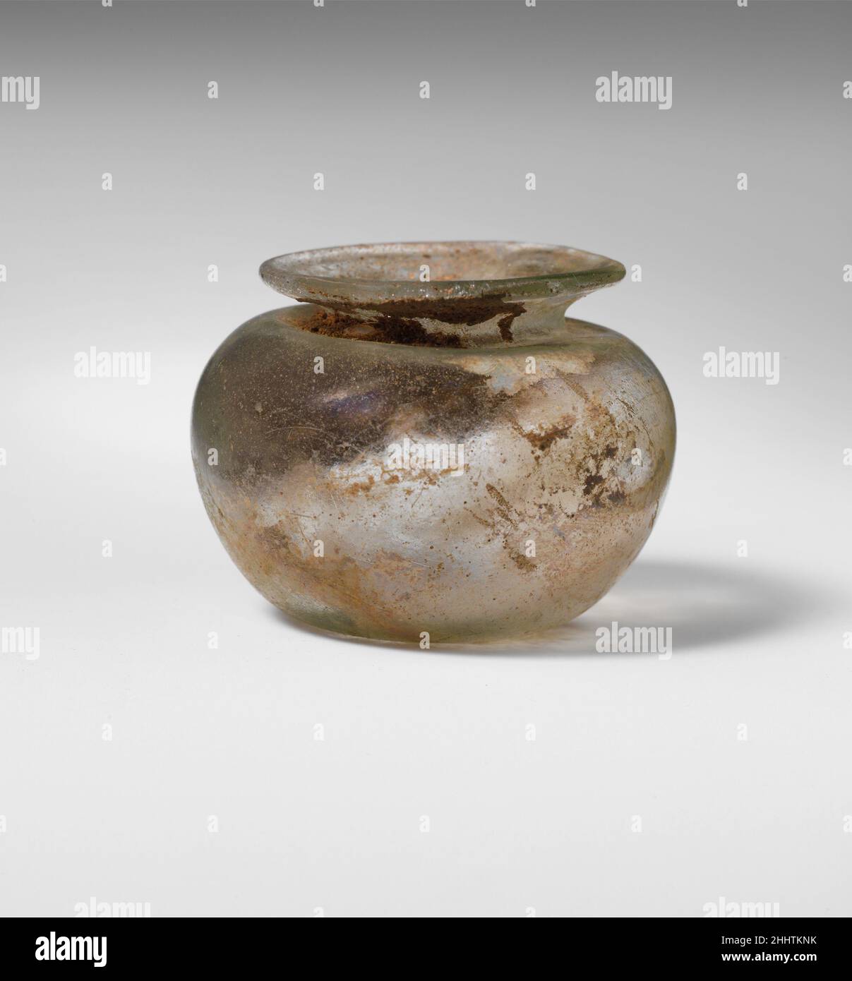 Glass jar ca. 4th century A.D. Roman Small jar.Colorless with blue ...