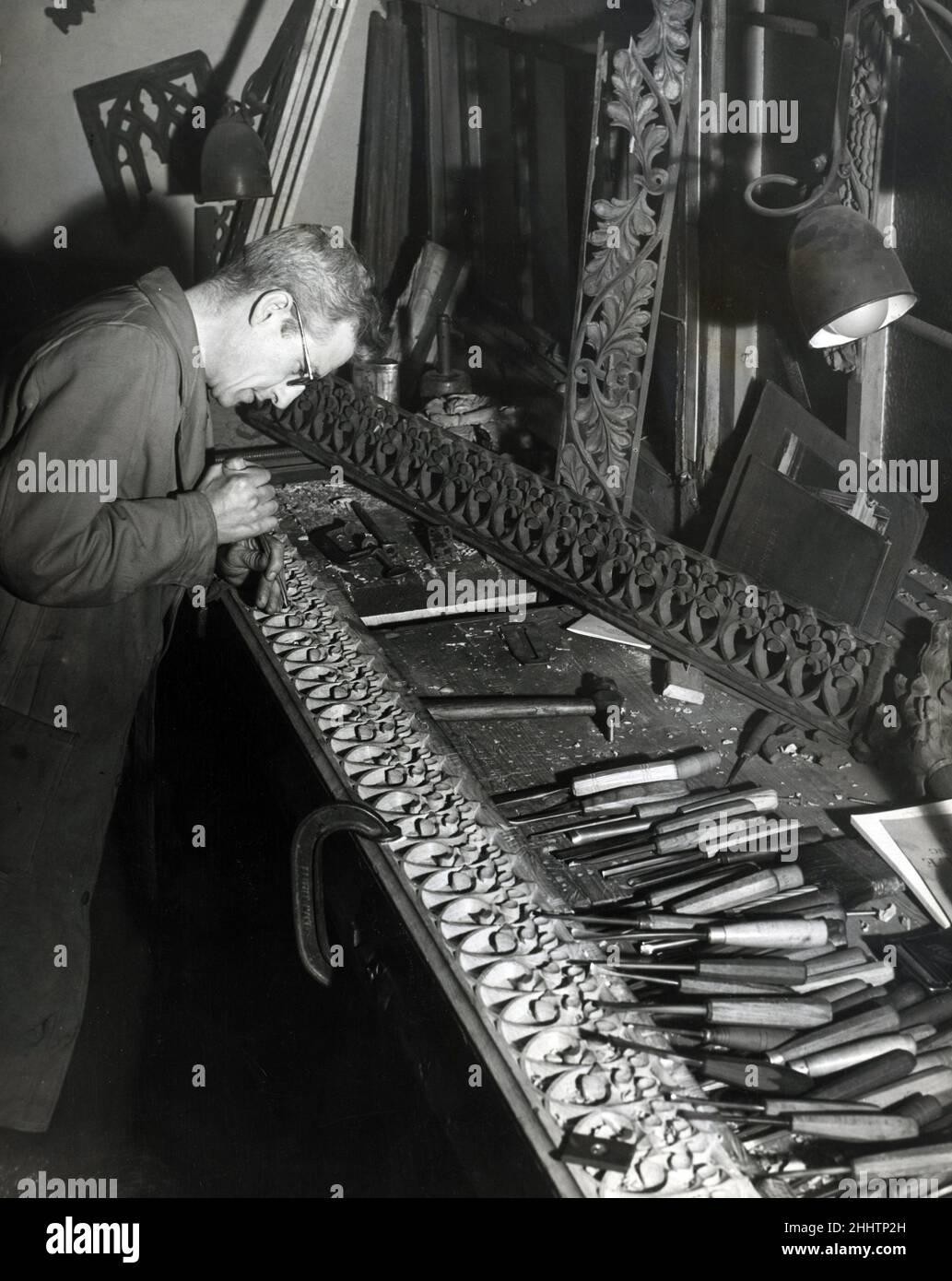 Master Carpenter, Mr Puffett puts the finishing touches to a skirting ...