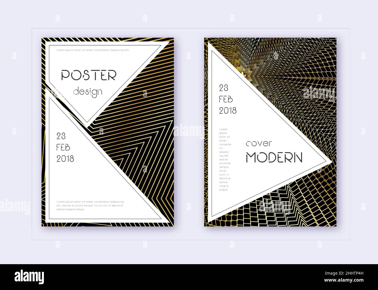 Stylish cover design template set. Gold abstract lines on black ...