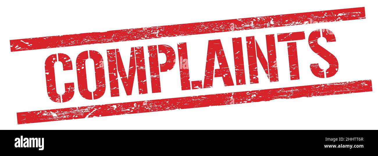 COMPLAINTS text on red grungy rectangle stamp sign Stock Photo - Alamy