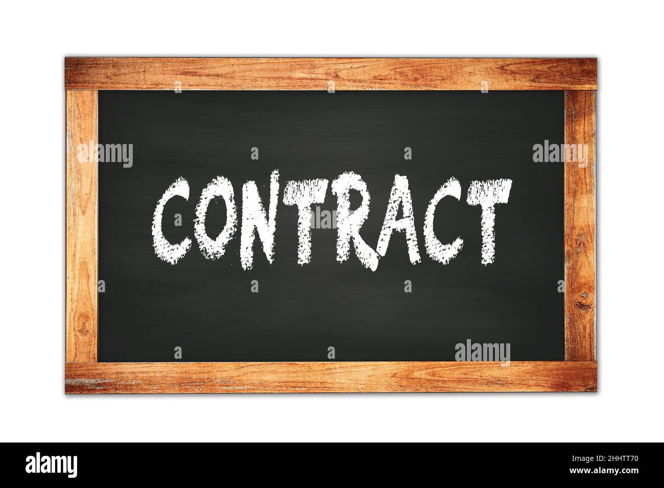 CONTRACT text written on black wooden frame school blackboard Stock ...
