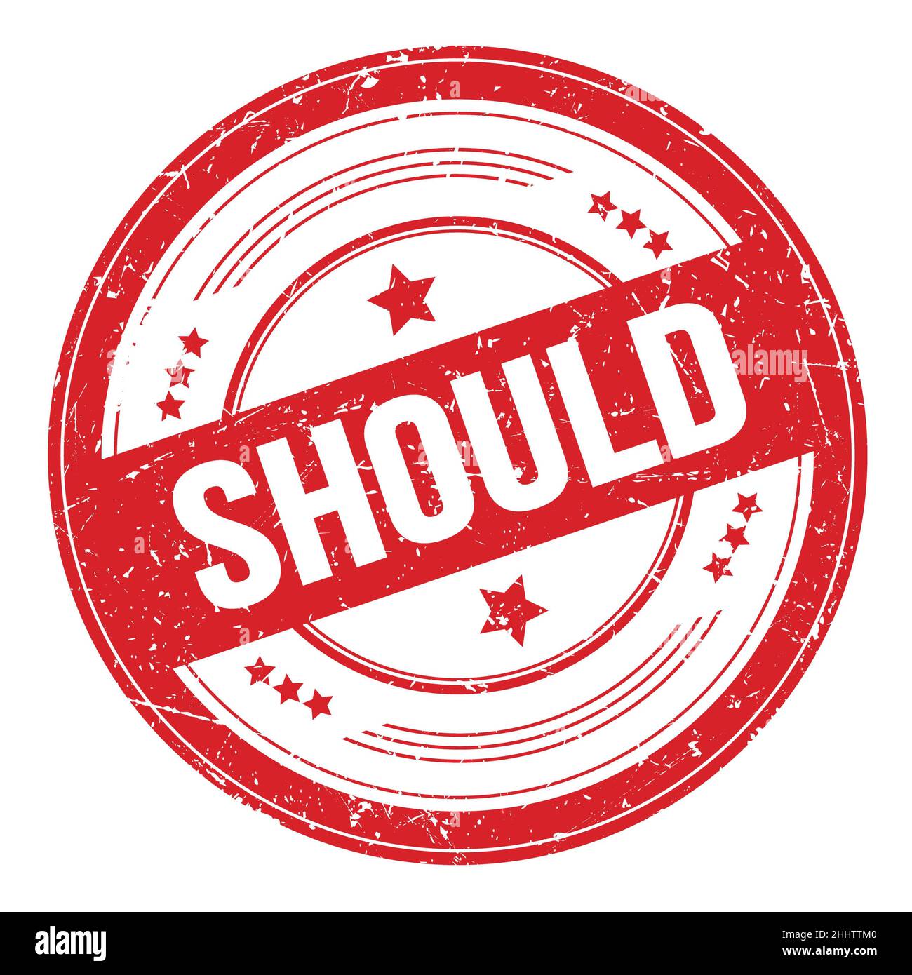 SHOULD text on red round grungy texture stamp Stock Photo - Alamy