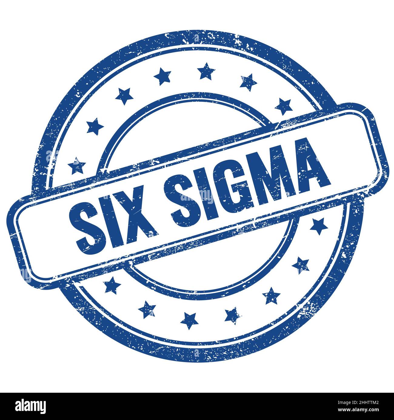 SIX SIGMA text on blue vintage grungy round rubber stamp Stock Photo ...