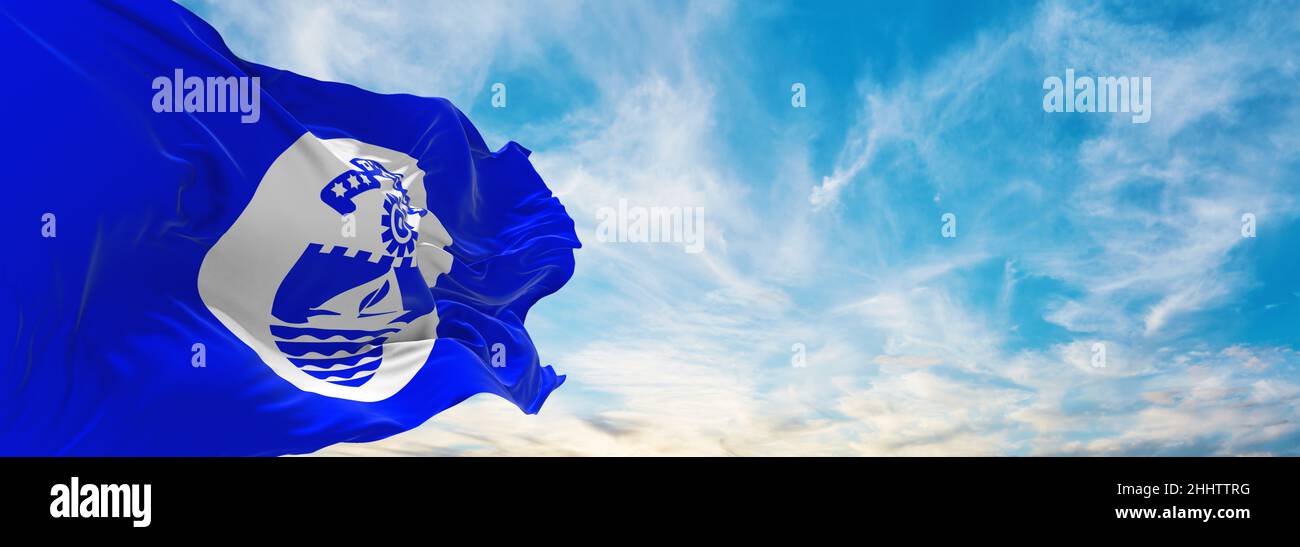 flag of Bat Yam , Israel at cloudy sky background on sunset, panoramic ...