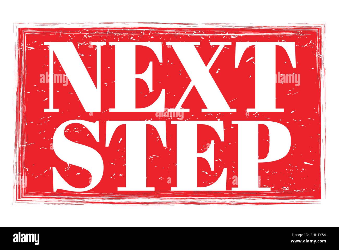 NEXT STEP, words written on red grungy stamp sign Stock Photo - Alamy
