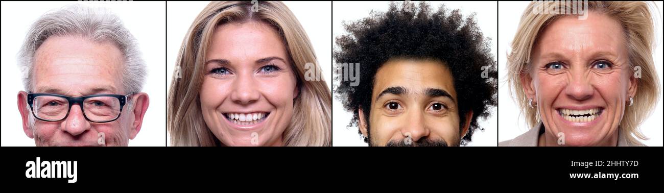 Group of people in front of a white background Stock Photo - Alamy