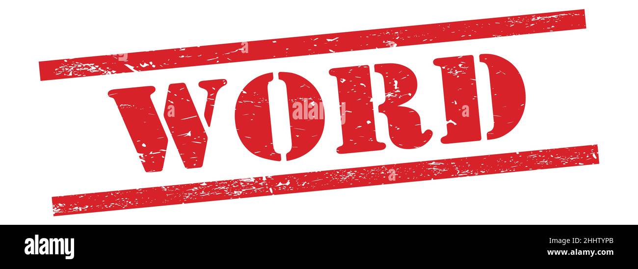 WORD text on red grungy vintage rubber stamp Stock Photo - Alamy