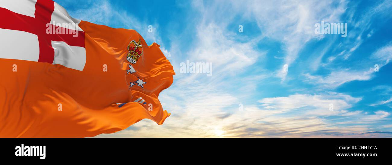 flag of Loyal Orange Institution of Victoria , Australia at cloudy sky ...